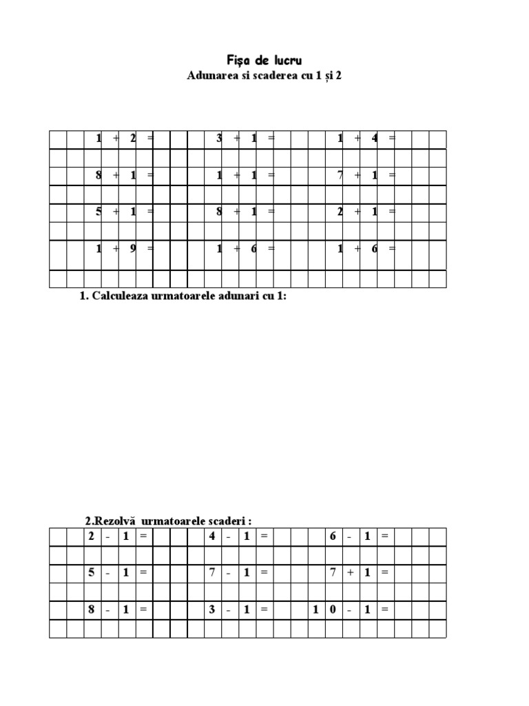 Fisa de Lucru Clasa I. Adunari Si Scaderi | PDF