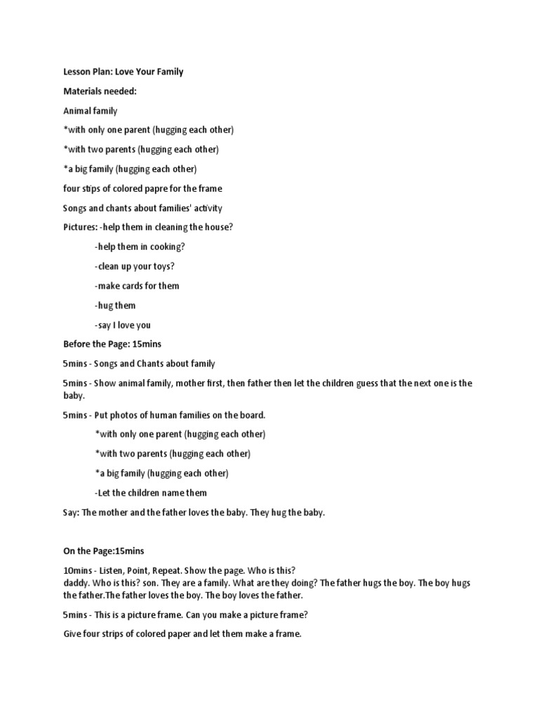 Lesson Plan Love Your Family | PDF