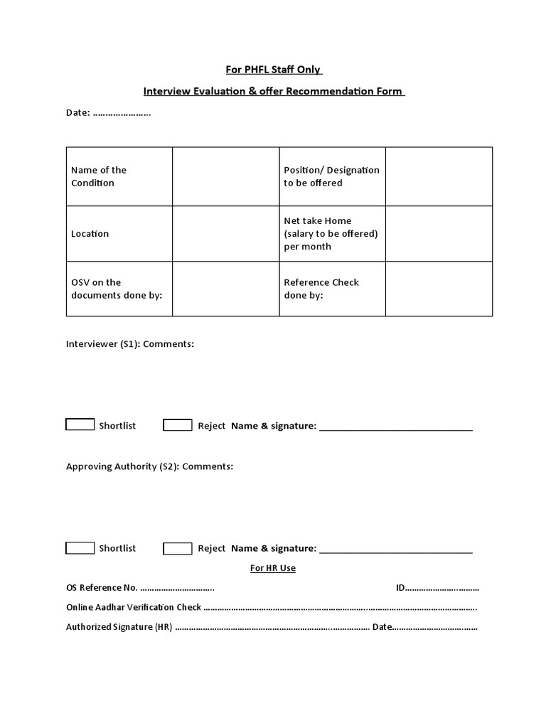 Interview Evaluation & Offer Recommendation Form | PDF