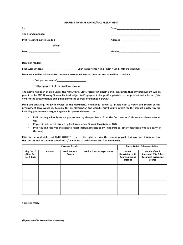 Request To Make A Partfull Prepayment | PDF | Loans | Payments