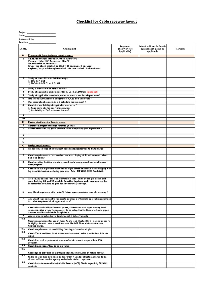 Checklist For Cable Raceway Layout: (Optional) | PDF | Building ...