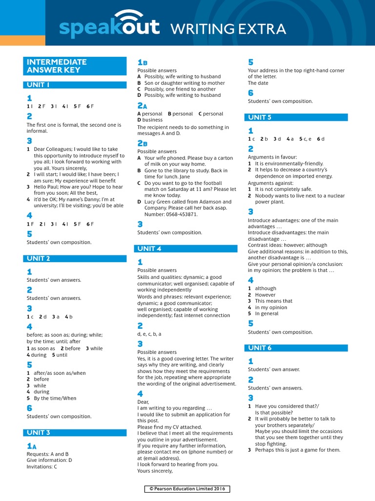 Speakout Writing Extra Intermediate Answer Key PDF | PDF