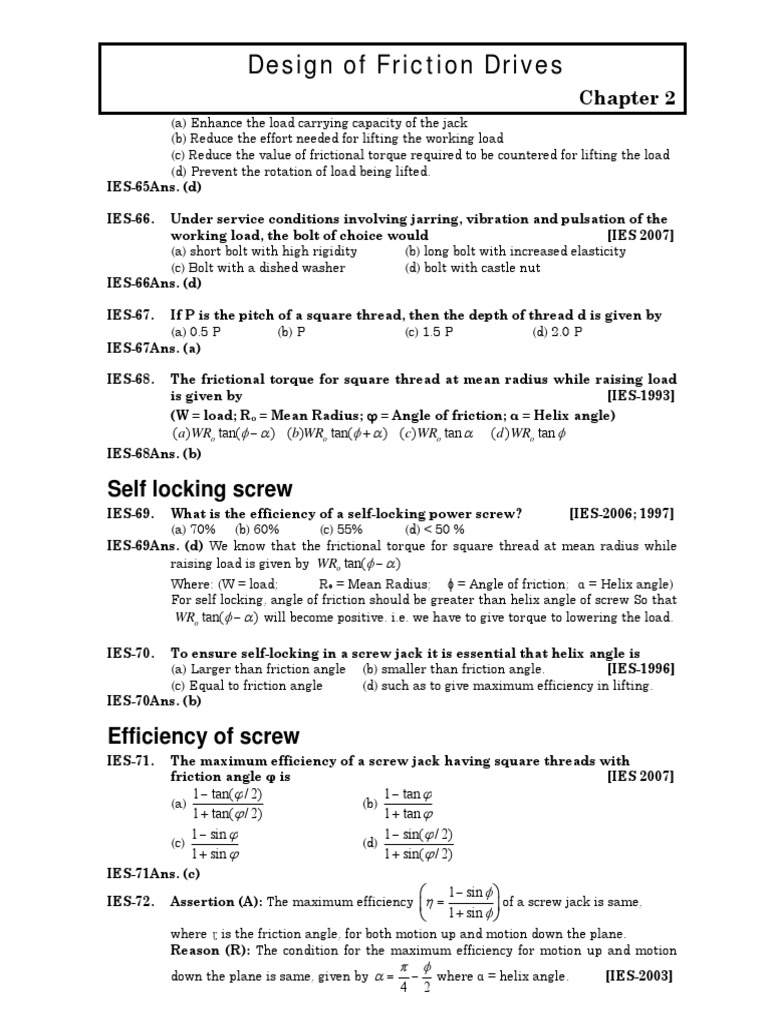 Design of Friction Drives: Self Locking Screw | PDF | Belt (Mechanical ...