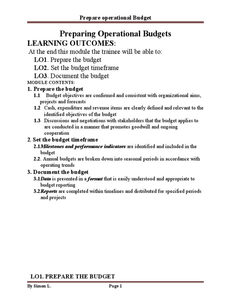 Preparing Operational Budgets HANDOUT | PDF | Expense | Budget