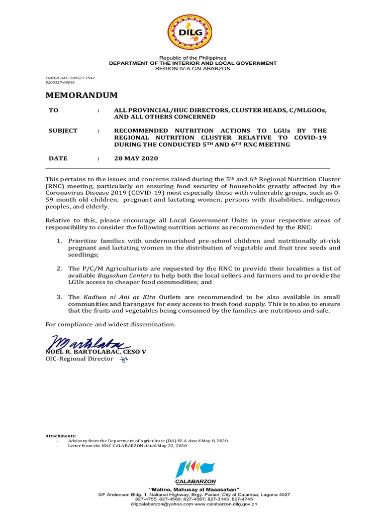 Memorandum: Department of The Interior and Local Government | PDF ...