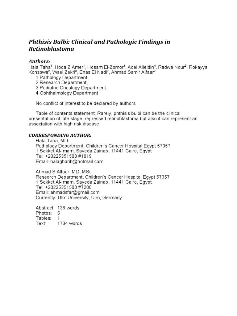 Phthisis Bulbi: Clinical and Pathologic Findings in Retinoblastoma ...