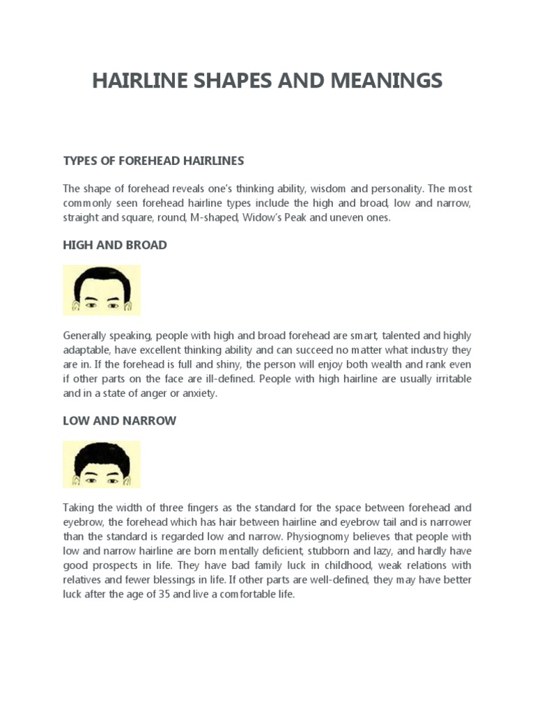 Hairline Shapes and Meanings | PDF | Forehead | Psychological Concepts