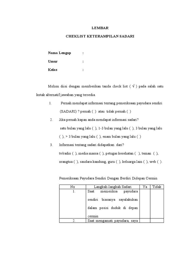 Lembar Checklist Dan Kuesioner | PDF