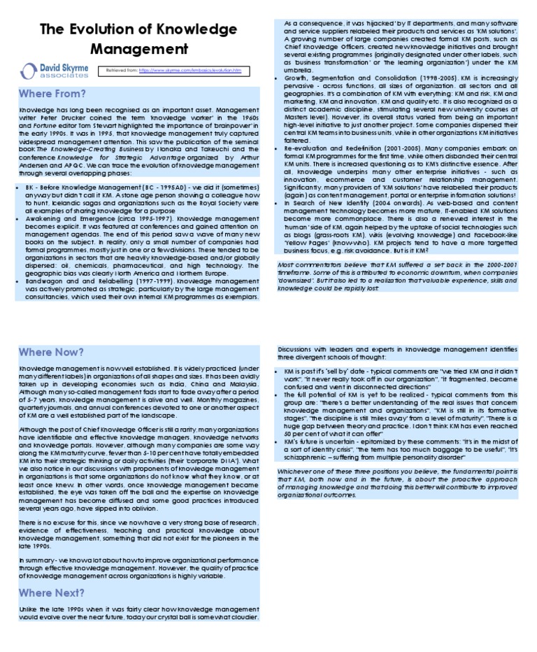The Evolution of Knowledge Management | PDF | Knowledge Management ...