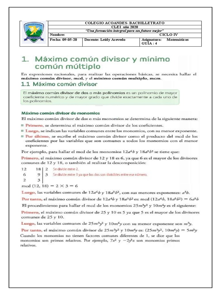 Guia 4 Matematicas Ciclo Iv | PDF