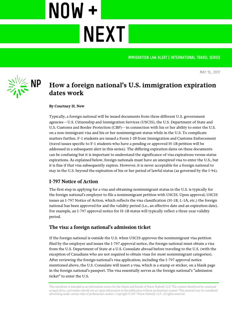 How A Foreign National's U.S. Immigration Expiration Dates Work | PDF ...