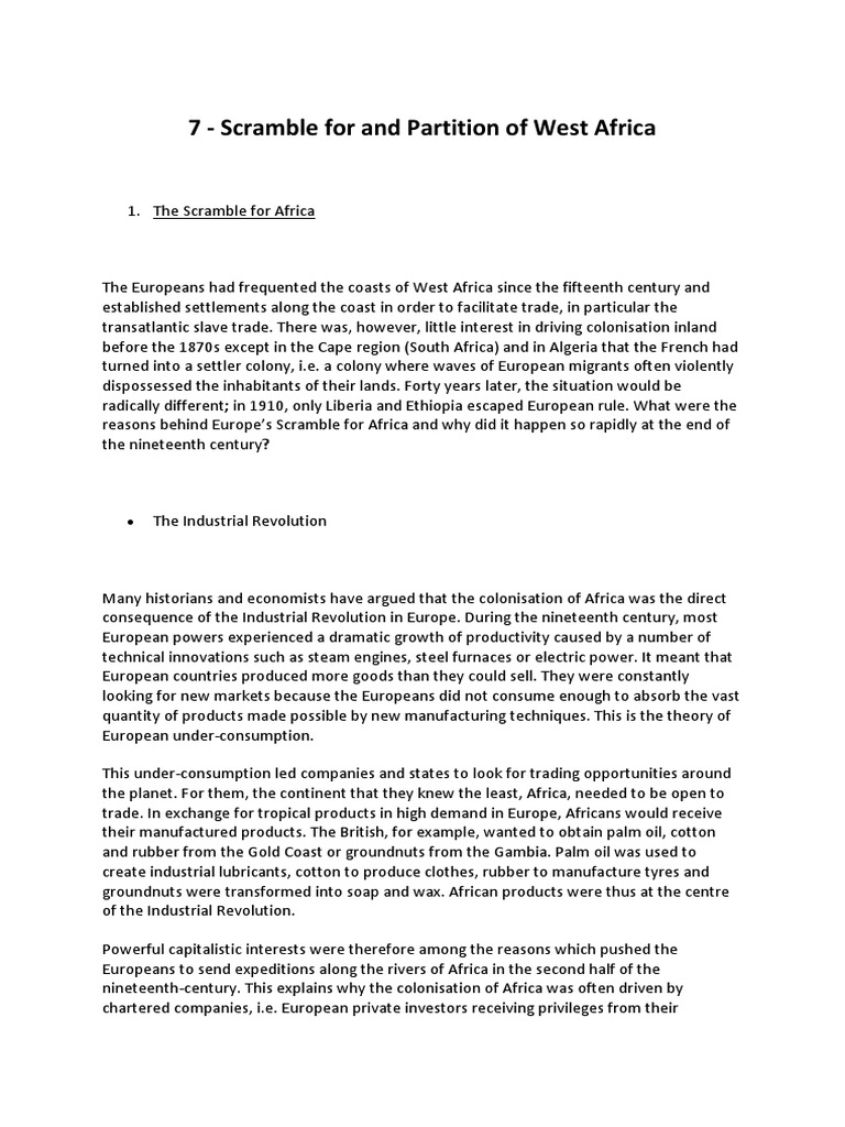 7 - Scramble For and Partition of West Africa | PDF | Colonialism | Africa