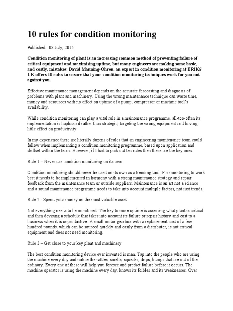 10 Rules For Condition Monitoring. | PDF | Duct (Flow) | Mechanical ...