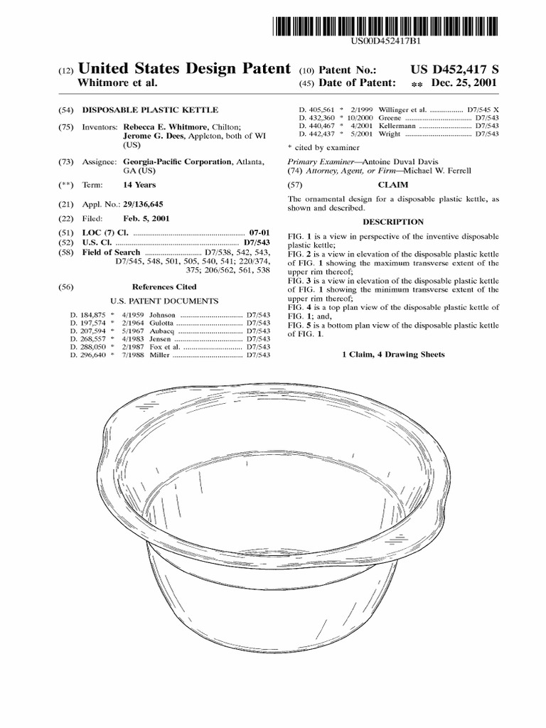 United States Design Patent (10) Patent No.: US D452,417 S | PDF ...