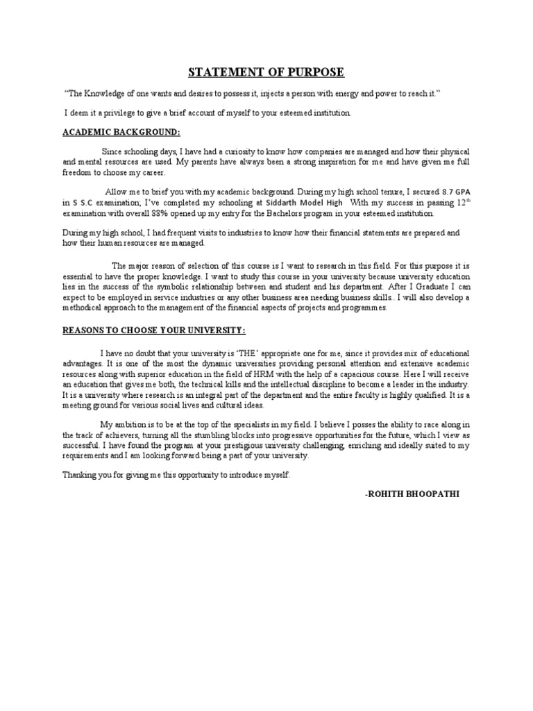 Statement of Purpose: Academic Background | PDF | University | Behavior ...
