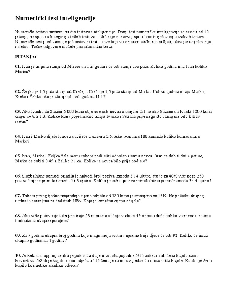 Testovi Inteligencije | PDF