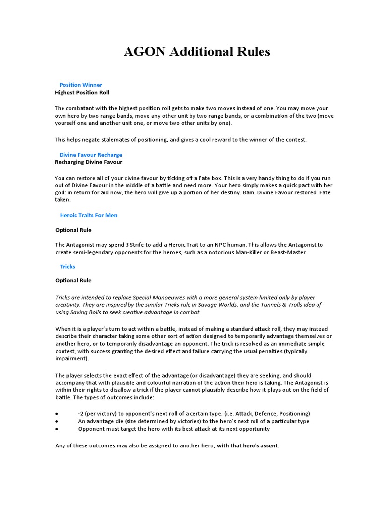 AGON Additional Rules | PDF | Hero | Unrest