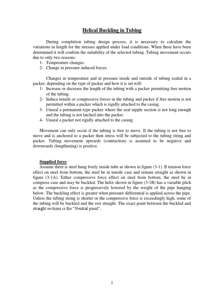 Helical Buckling in Tubing: Supplied Force | PDF | Casing (Borehole ...
