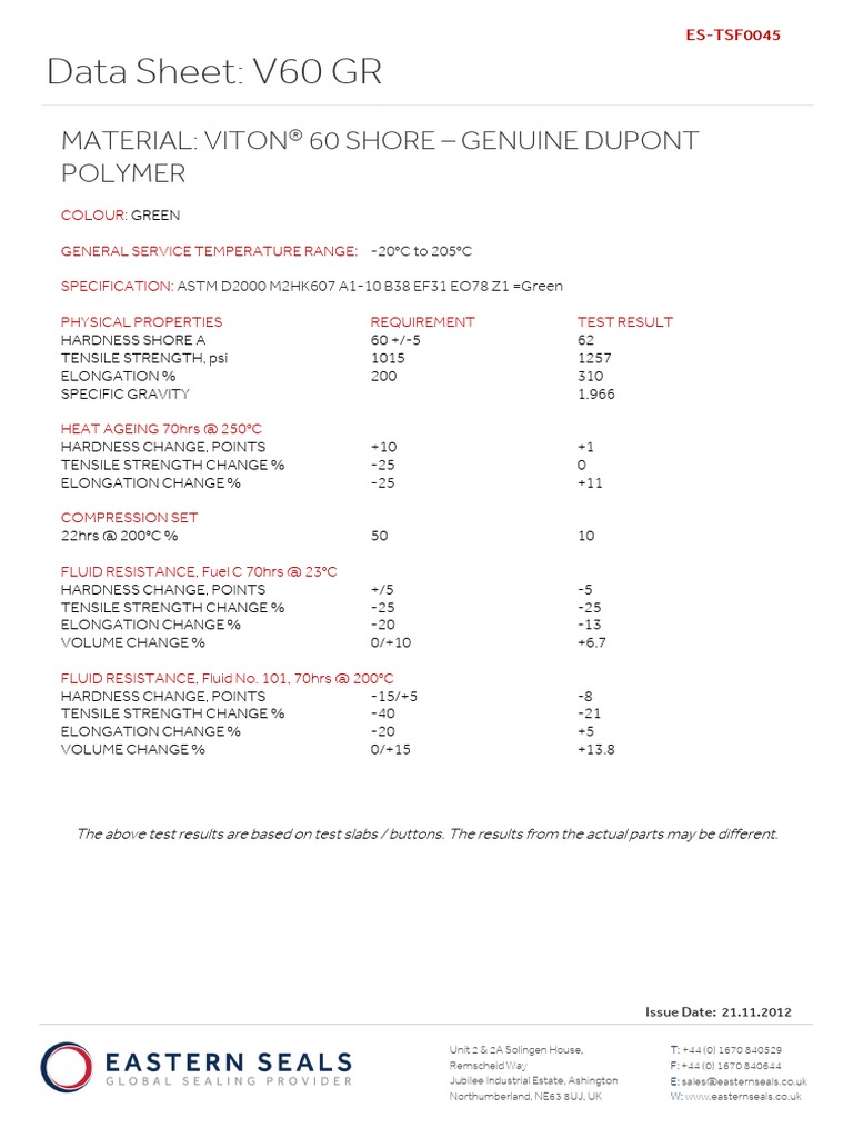Data Sheet: V GR: Material: Viton 60 Shore - Genuine Dupont Polymer ...