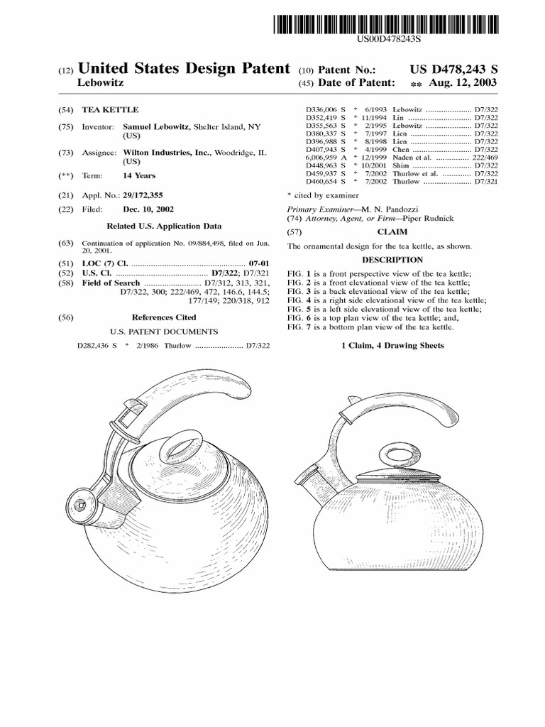 United States Design Patent (10) Patent No.: US D478,243 S | PDF ...