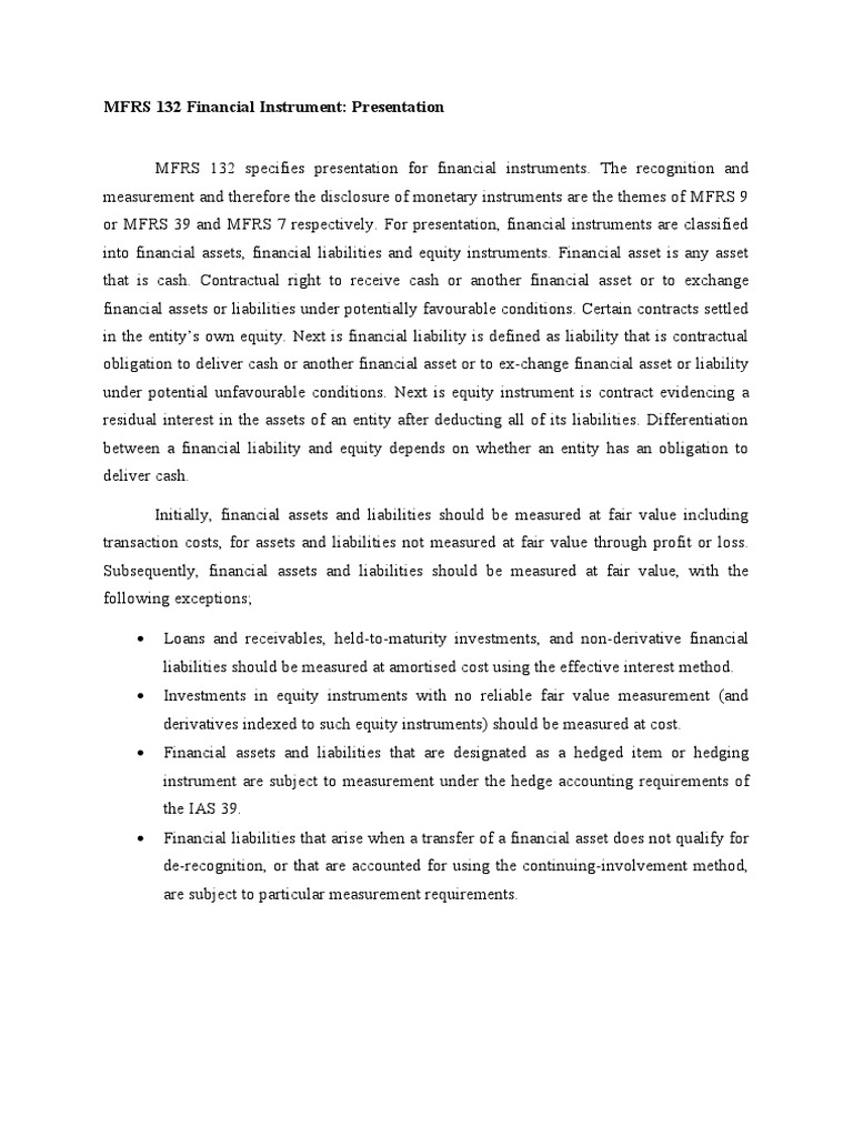 MFRS 132 Financial Instrument | PDF | Equity (Finance) | Fair Value
