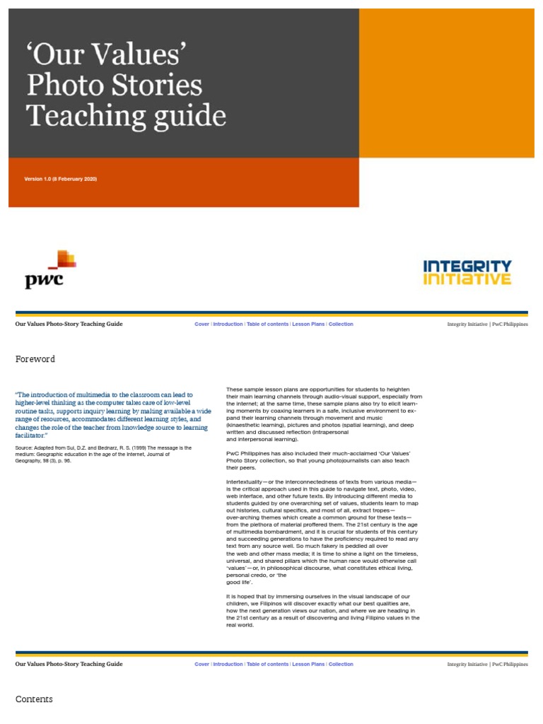 Our Values Photo Story Teaching Guide | PDF | Lesson Plan | Teachers