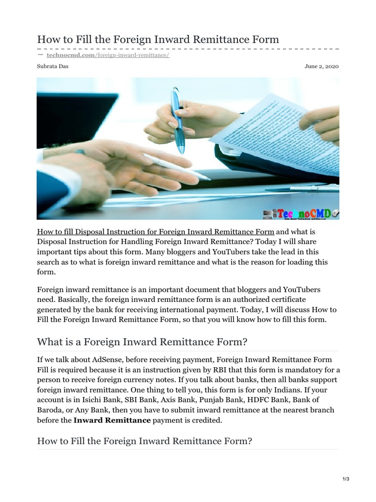 How To Fill The Foreign Inward Remittance Form | PDF | Payments | Banks