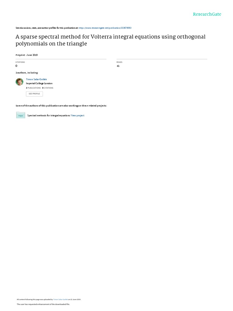 A Sparse Spectral Method For Volterra Integral Equ | PDF | Equations | Polynomial
