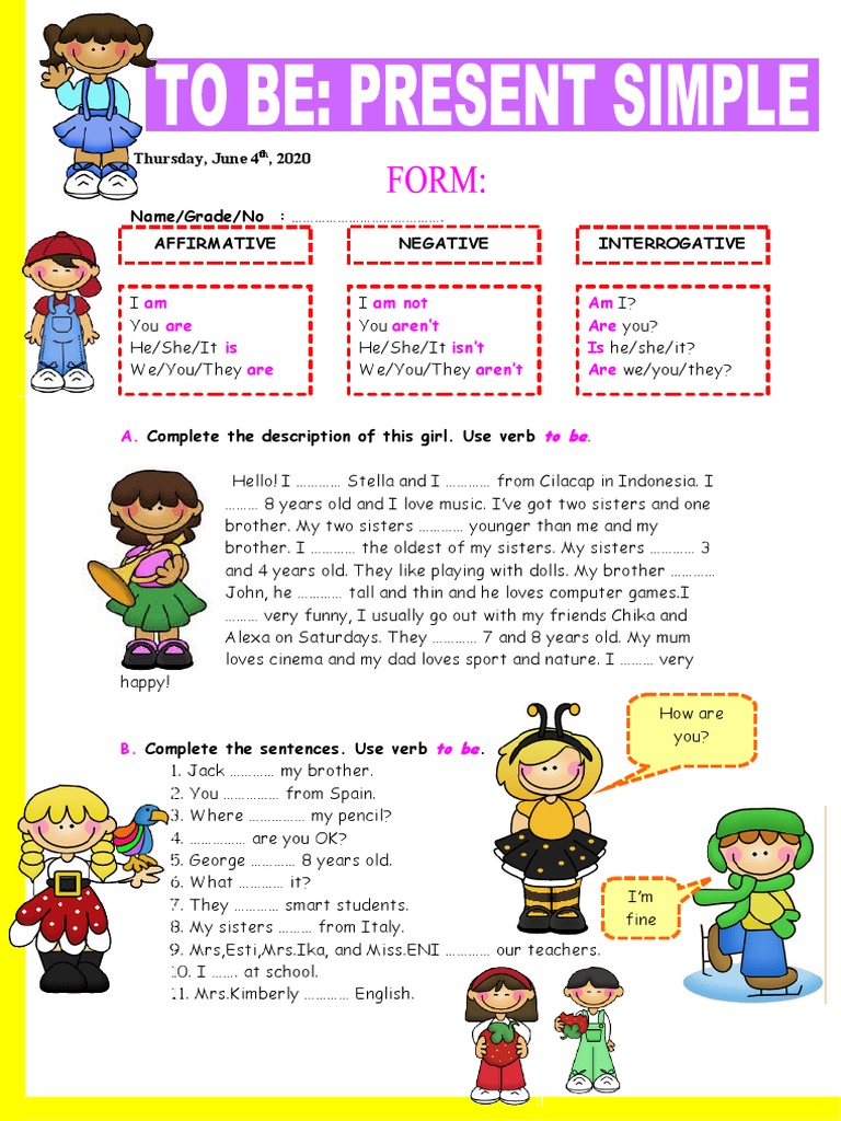 Verb To Be Exercises for Kids | PDF | Games & Activities | Language ...