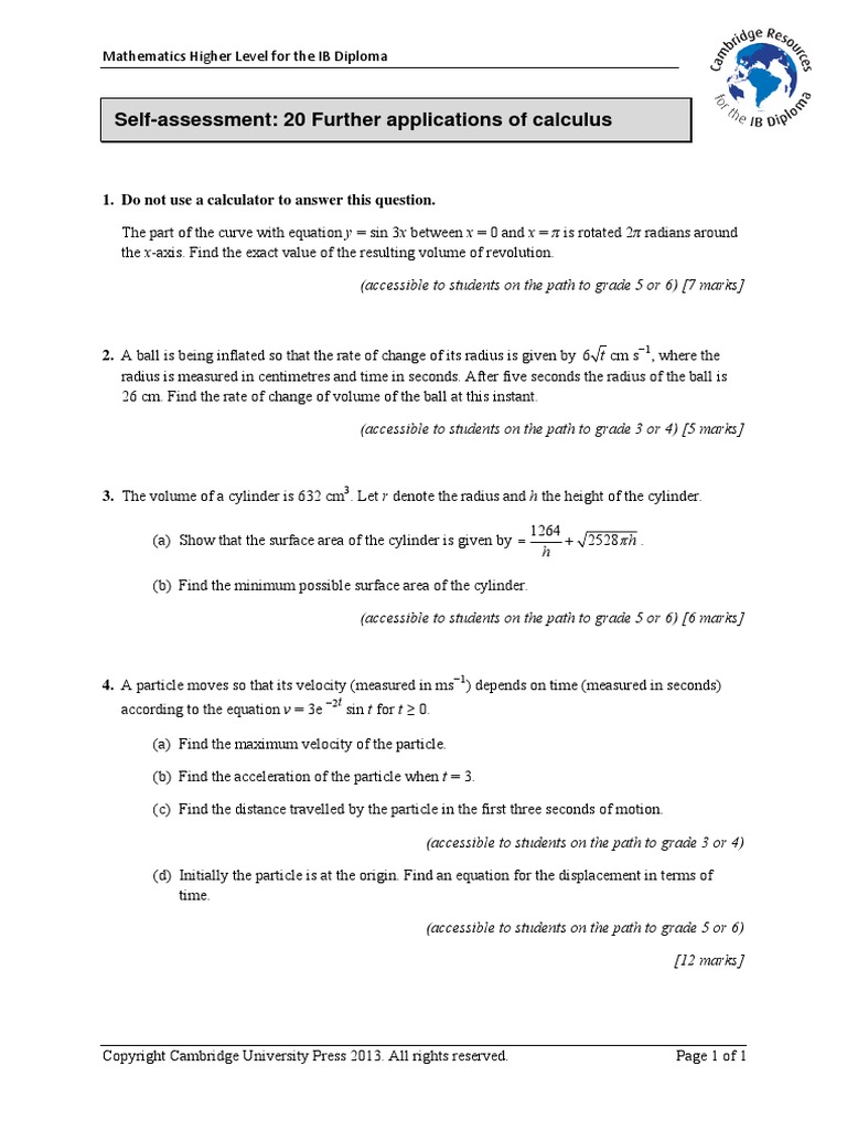 20 Further Applications of Calculus Self-Assessment | PDF | Volume ...