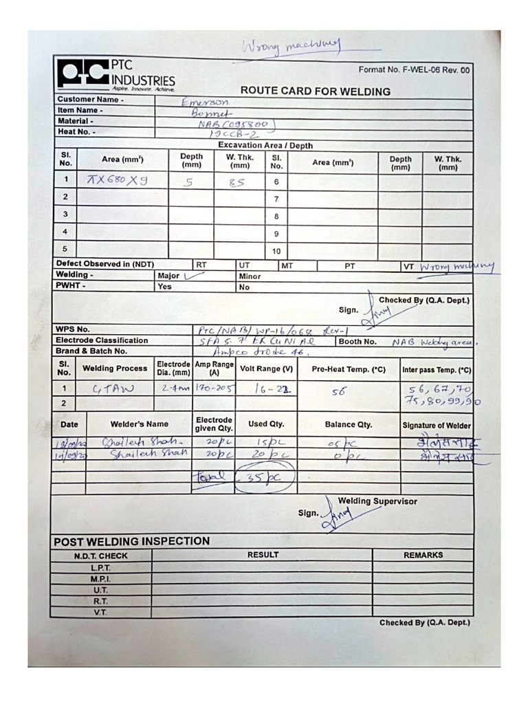 Welding Route Cards | PDF