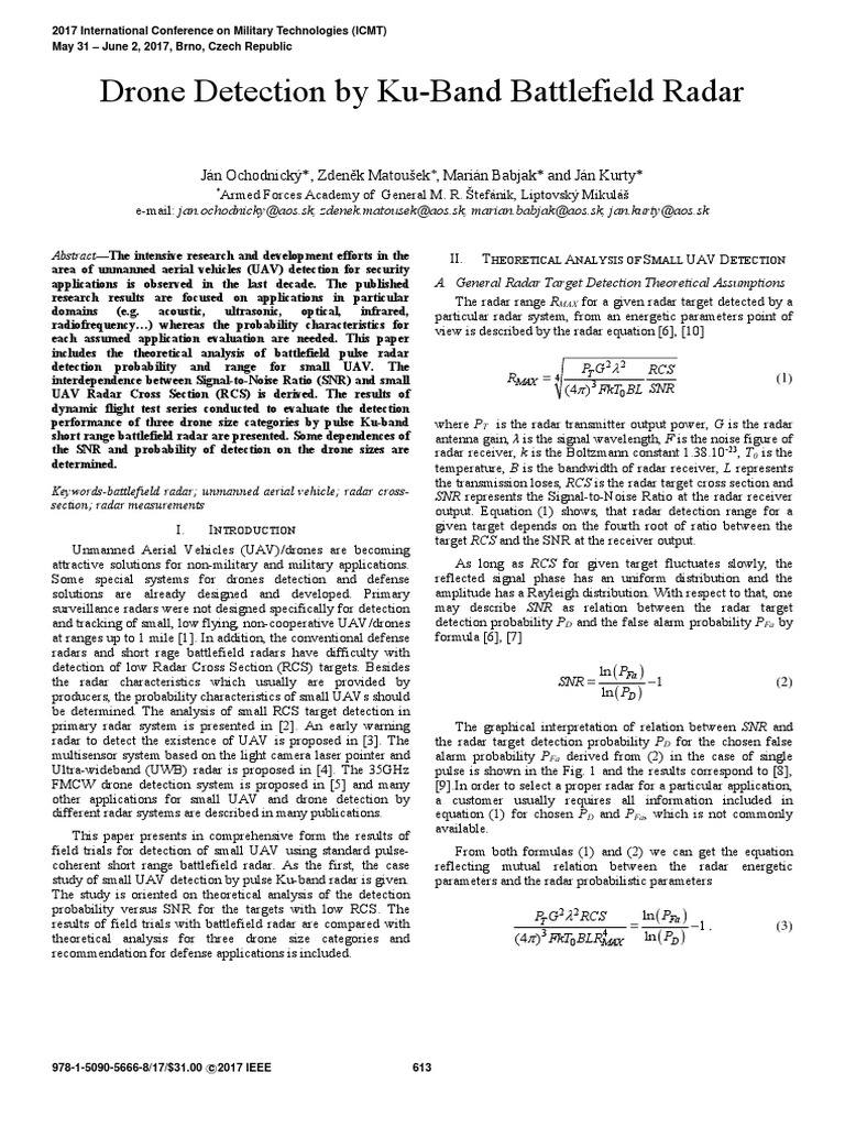 Ku-Band Radar for Drone Detection | PDF | Radar | Signal To Noise Ratio