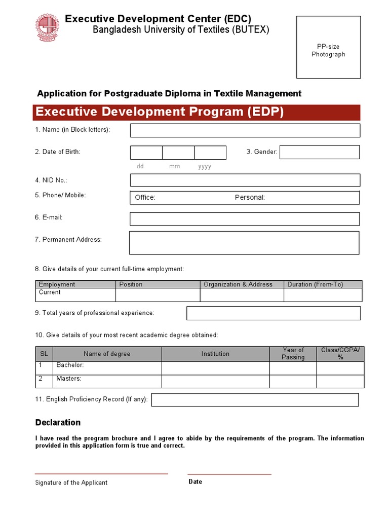 EDP BUTEX - Admission Form
