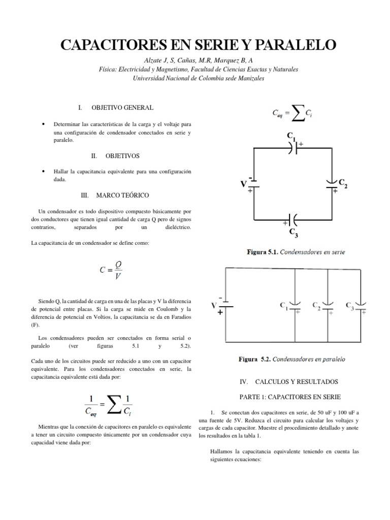 Lab 6. Capacitores en Serie y Paralelo | PDF | Capacidad | Condensador