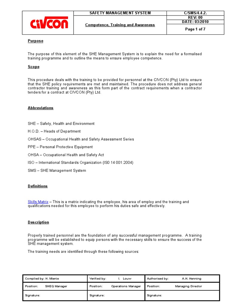 SMS Competency Training Overview | PDF | Occupational Safety And Health ...