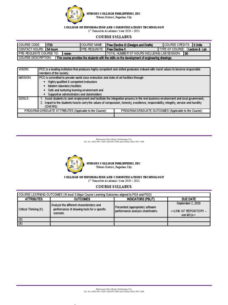 Hyrons College Philippines Course Syllabus Designs and Drafts | PDF | Educational Technology ...