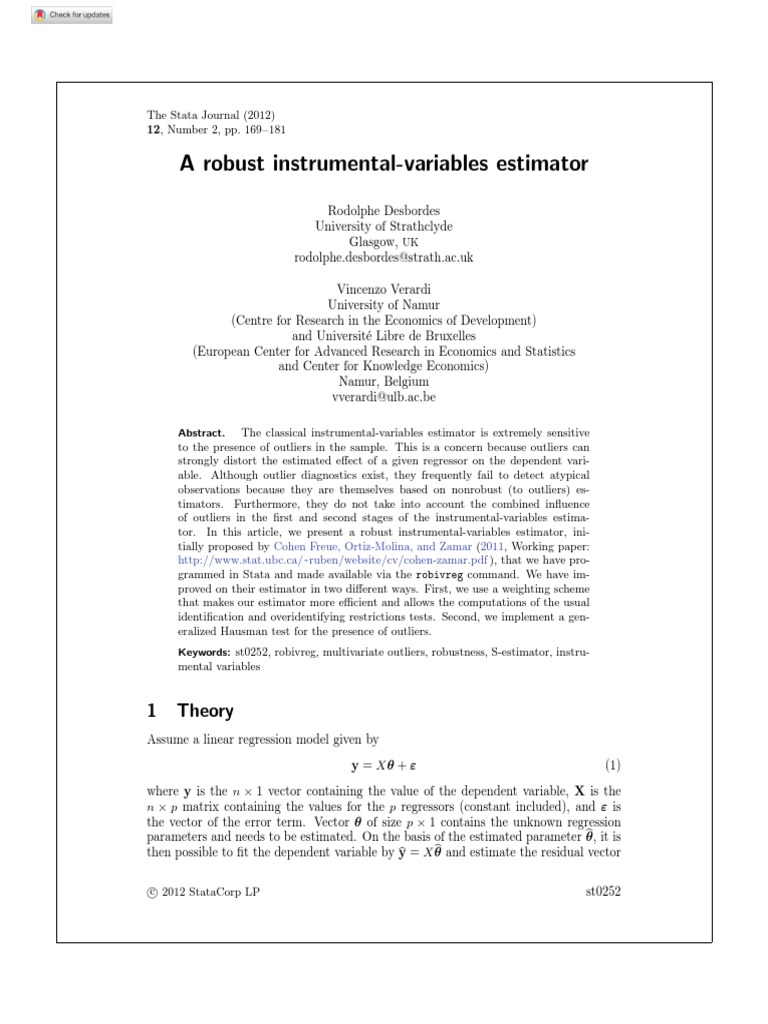 A Robust Instrumental-Variables Estimator: 1 Theory | PDF | Ordinary Least Squares | Estimator