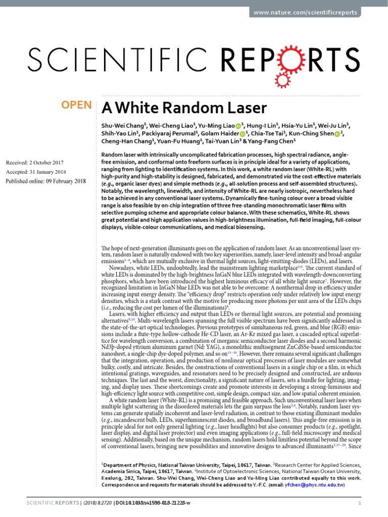 A White Random Laser: Reports | PDF | Laser | Light Emitting Diode