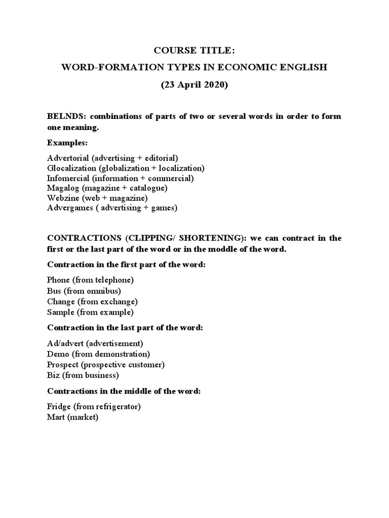 Economic English Word Formation | PDF