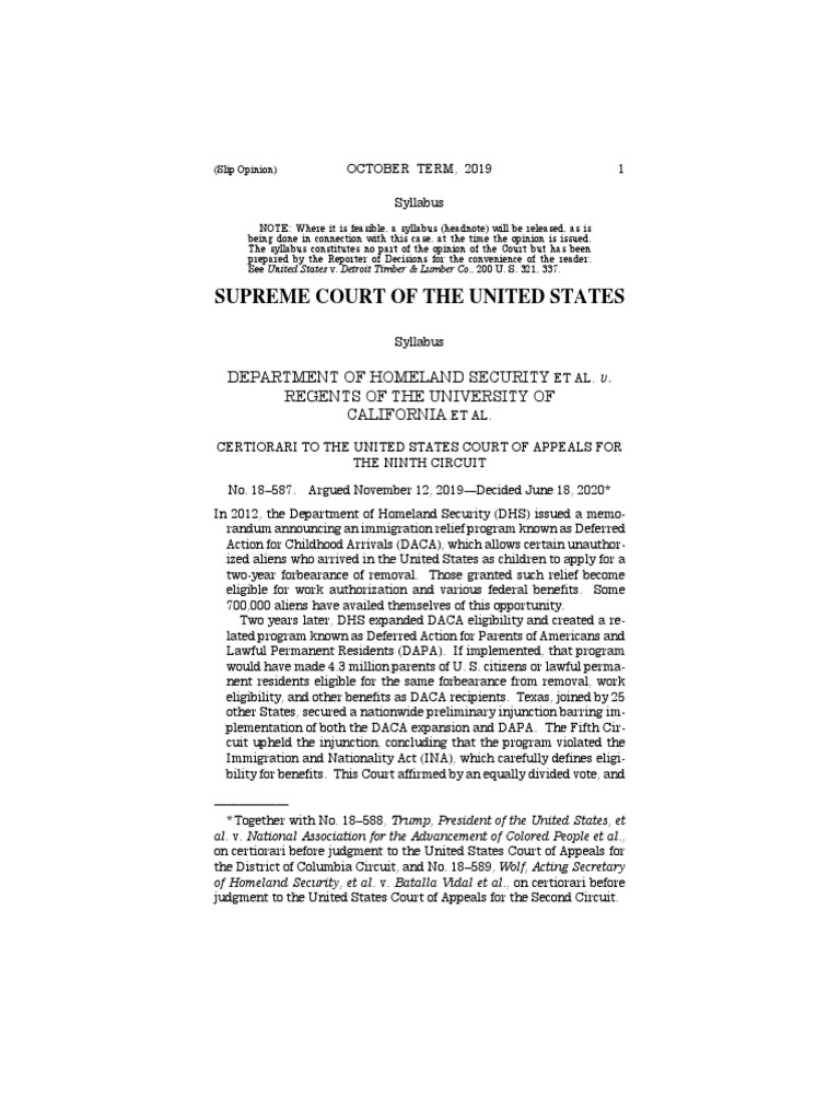 Supreme Court Ruling in Department of Homeland Security v. Regents of ...