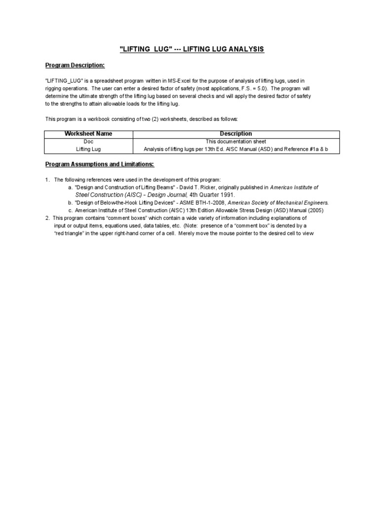 "Lifting - Lug" - Lifting Lug Analysis: Program Description | PDF ...