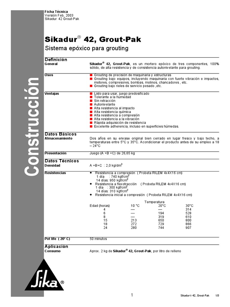 Sikadur 42 Grout-Pak-Epoxico | PDF | Hormigón | Acero