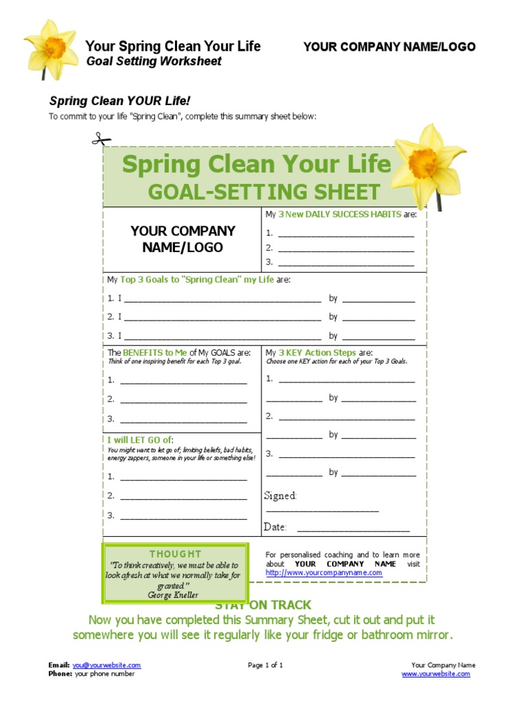 Spring Clean Life Goal Worksheet | PDF | Goal Setting | Behavior ...