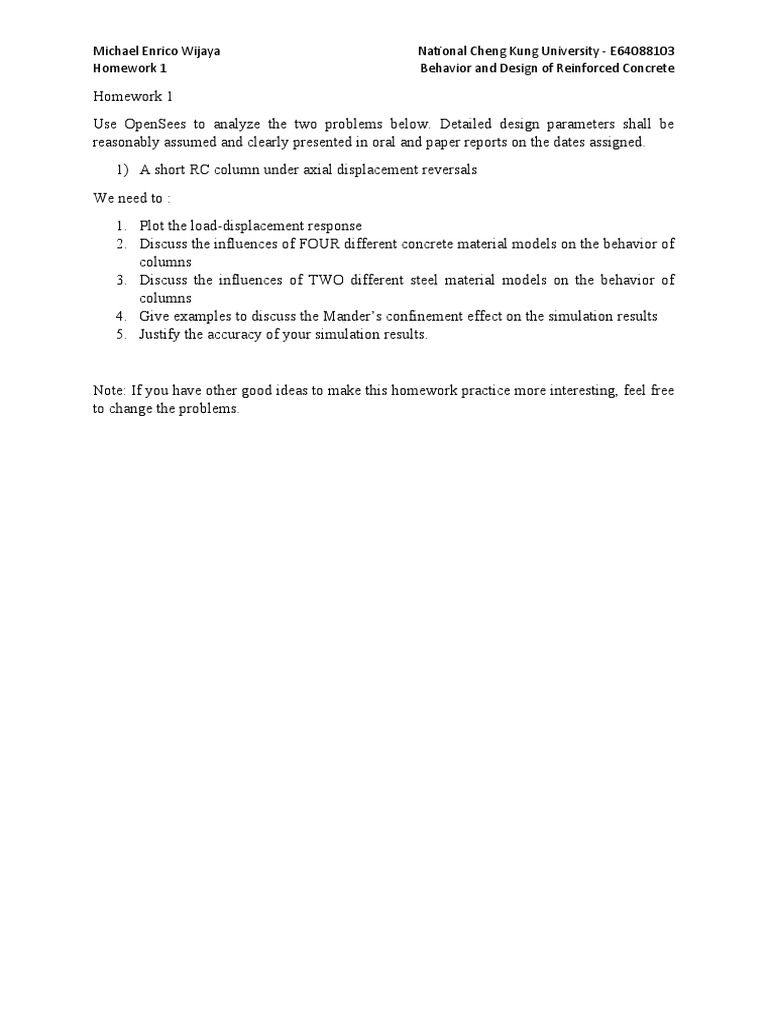Reinforced Concrete Column Modelling in Opensees | PDF | Strength Of Materials | Ultimate ...