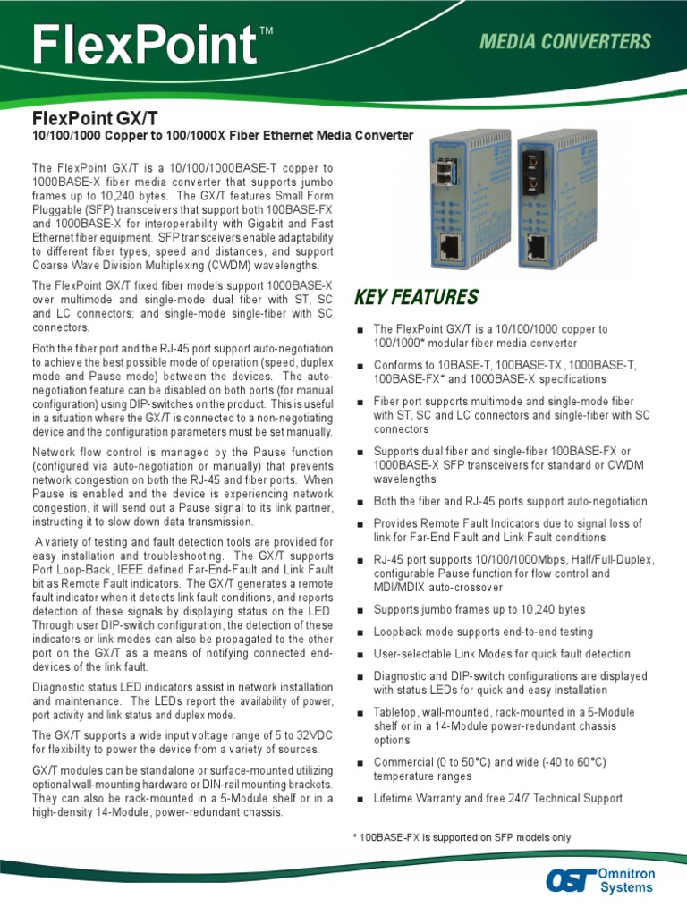 FlexPoint - GX-T - Media Converter Data Sheet | PDF | Wavelength ...