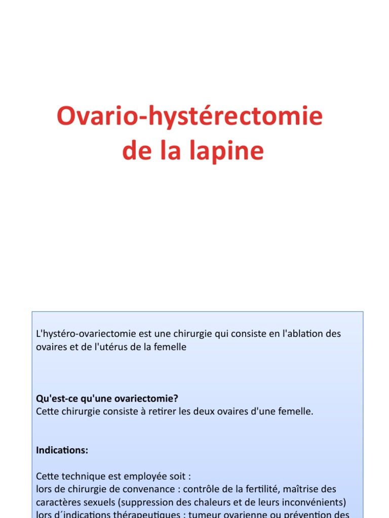 Ovariectomie | Télécharger gratuitement PDF | Utérus | Spécialités ...