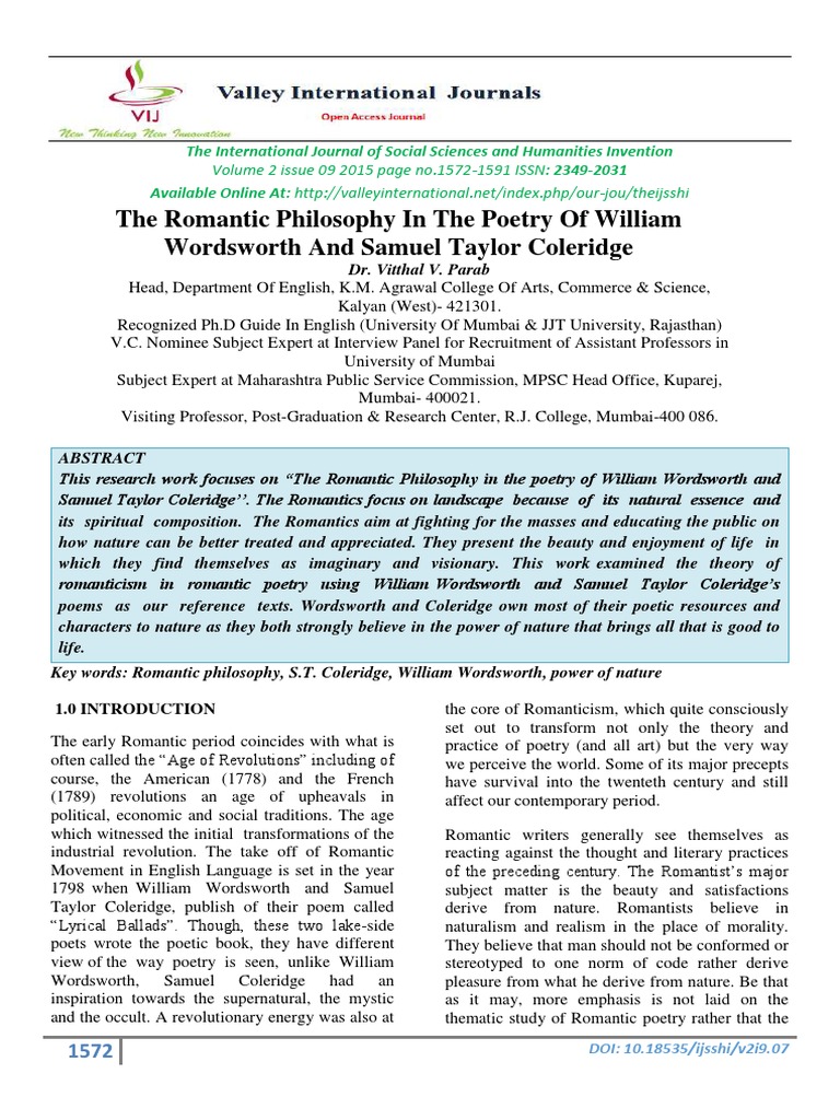 The Romantic Philosophy in The Poetry of William | PDF | Samuel Taylor ...