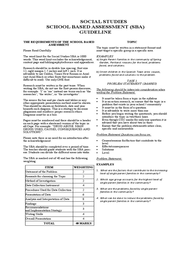 Social Studies School Based Assessment (Sba) Guideline | Download Free ...