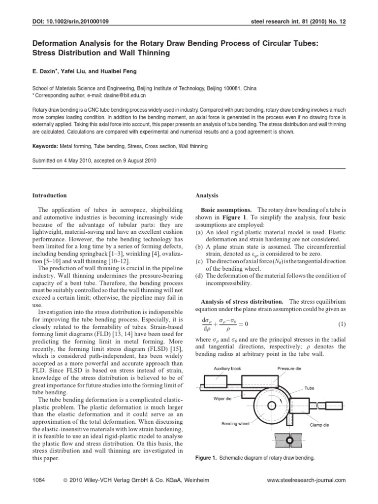 Deformation Analysis For The Rotary Draw Bending Process of Circular Tubes - Stress Distribution ...