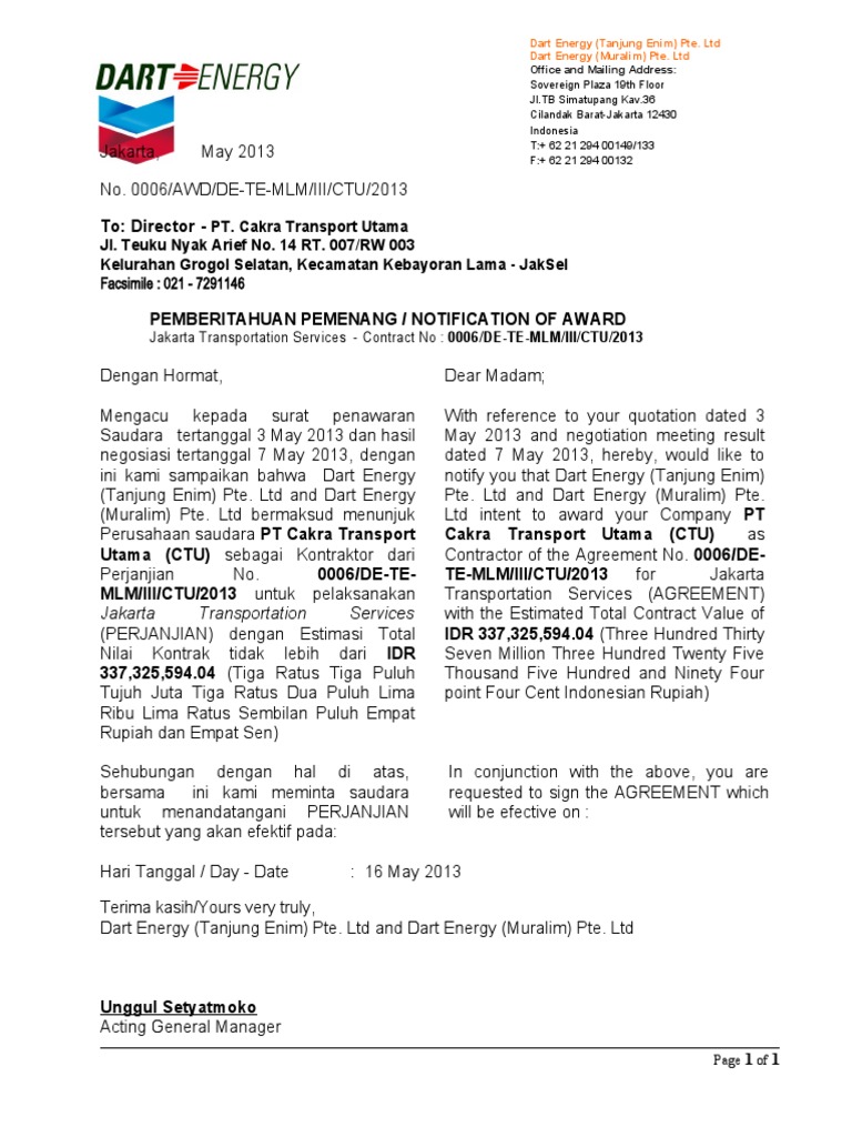 Notification of Award Letter Office Boy Final | PDF